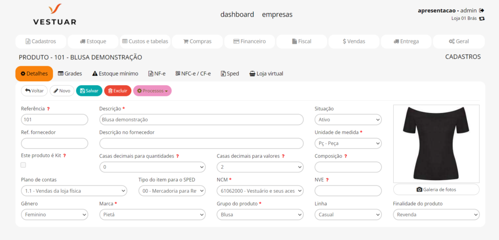 Como cadastrar um produto completo – Base de conhecimentos – Vestuar