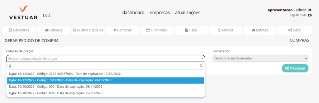Como gerar um Pedido de Compras? – Base de conhecimentos – Vestuar